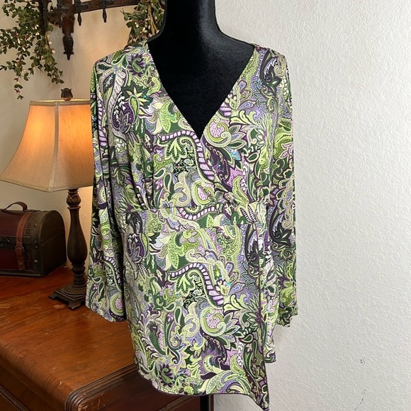 Susan Lawrence | Tops | Susan Lawrence Plus Floral Paisley Printed ...